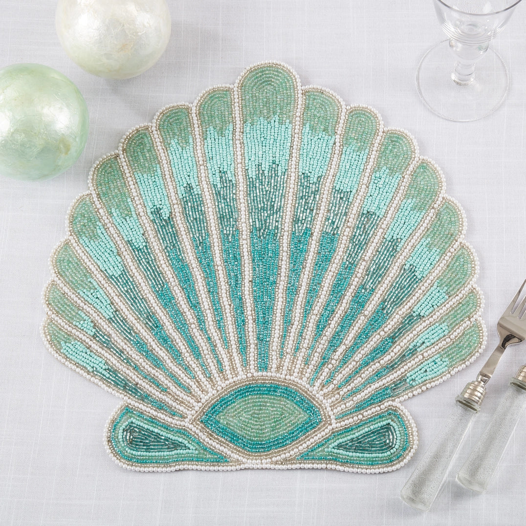 Aqua Sea Shell Beaded Placemat– Travel and Tide