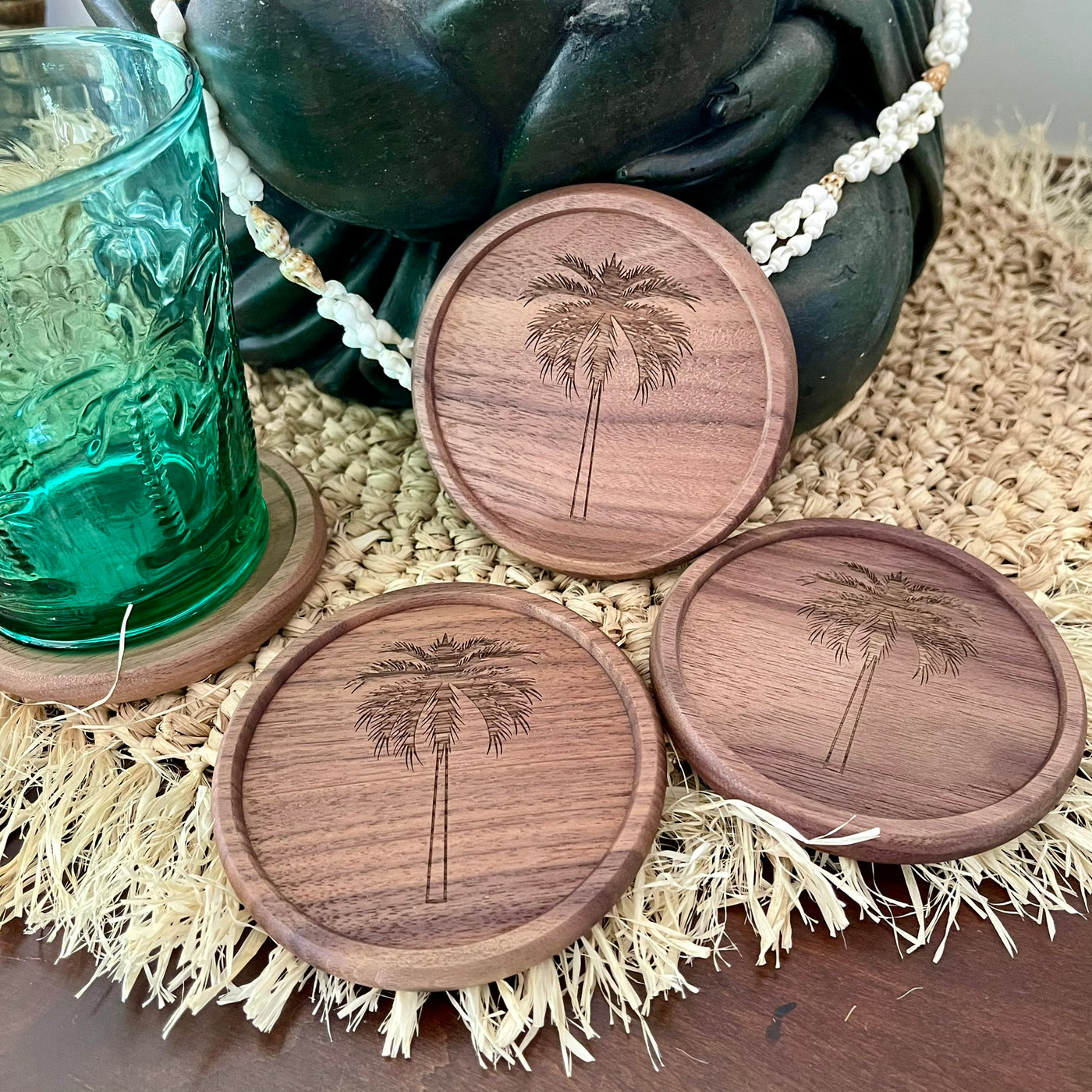 Wooden Palm Tree Drink Coaster– Travel and Tide