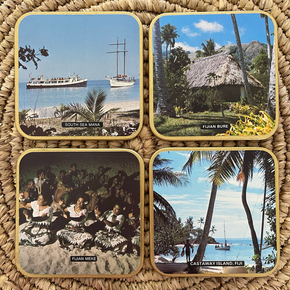 Fiji Gold Trimmed Coasters - Set of 4
