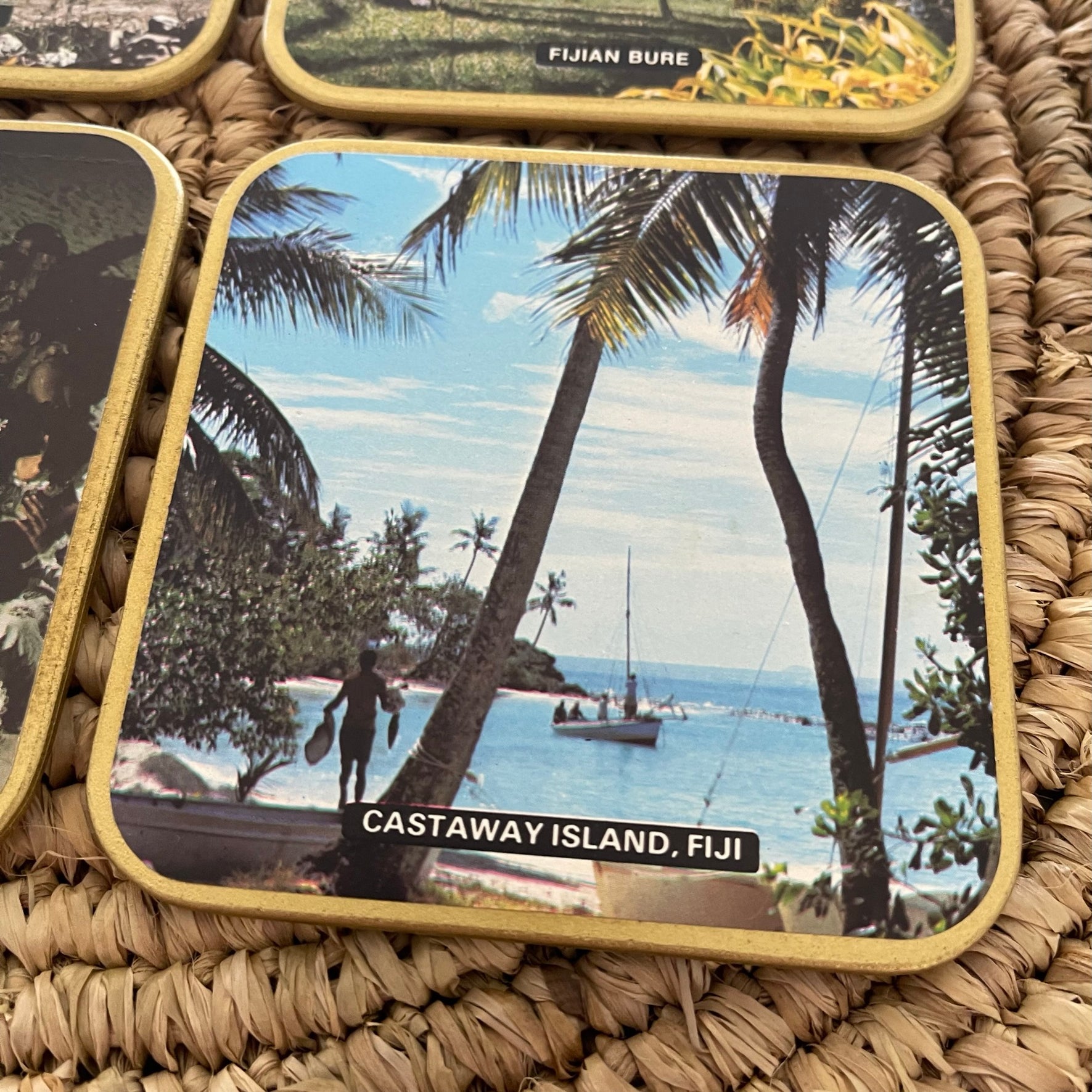 Fiji Gold Trimmed Coasters - Set of 4