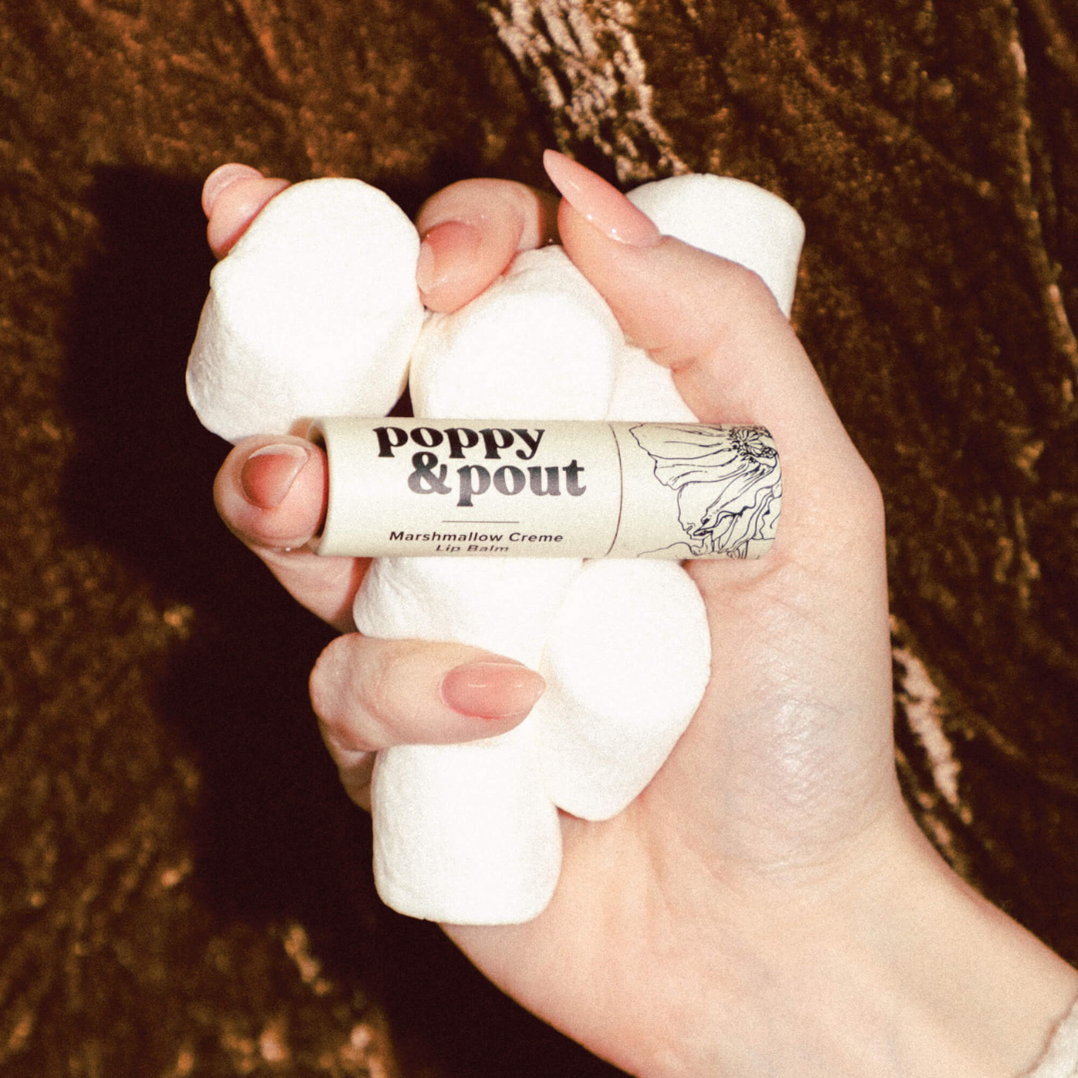 Poppy & Pout Lip Balm - Marshmallow Creme– Travel and Tide